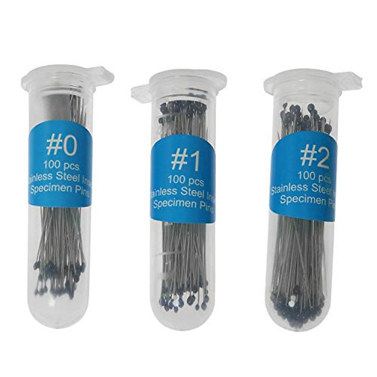 SQXBK Insect Pin 300PCS 3Sizes Stainless Steel Mounting Specimen Needles with Safe Hard-Plastic Storage Vial Size 0 1 2 Entomology Pins