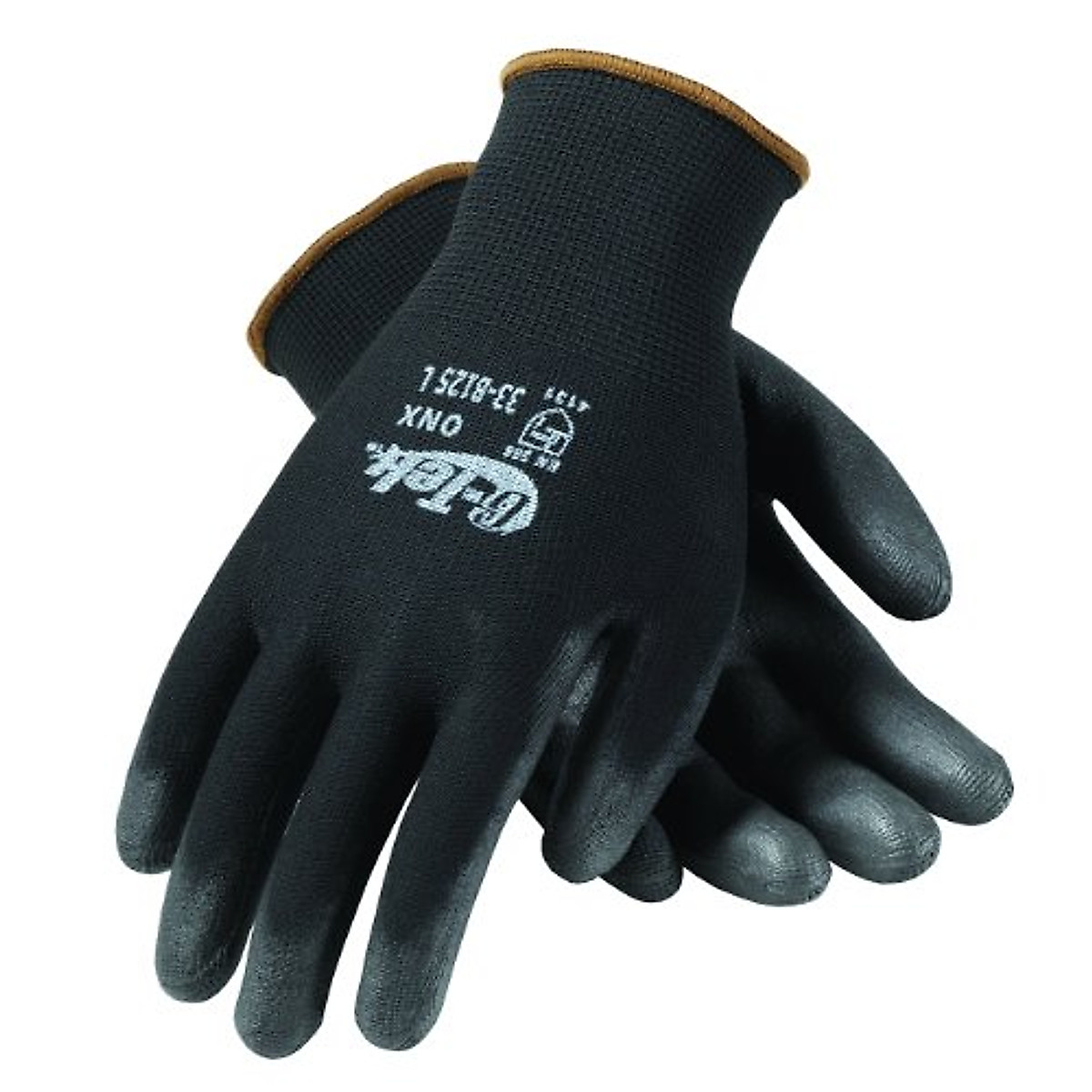 G-Tek 33-B125/L ONX Seamless Knit Nylon Gloves with Polyurethane Coated Palm and Fingers, Black, Large, 1-Dozen
