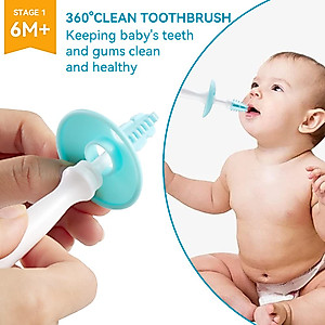 FDBTL 4 Pieces Training Toothbrush Set and Baby Tongue Cleaner, Infant to Toddler Oral Care for 6 to 24 Months, 1 Year and up