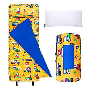 Wildkin Original Nap Mat with Reusable Pillow for Boys & Girls, Perfect for Elementary Daycare Sleepovers, Features Hook & Loop Fastener, Cotton Blend Materials Nap Mat for Kids (Under Construction)