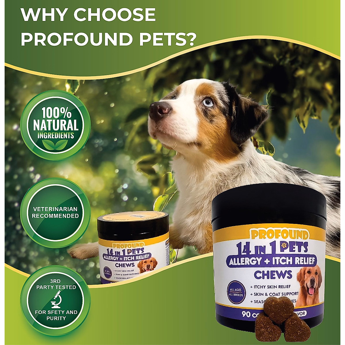 Profound Pets Pet Allergy and Itch Relief, Dog Allergy Chews, Intermittent Itchiness, Pet Probiotic, Seasonal Allergies - Anti Itch Support