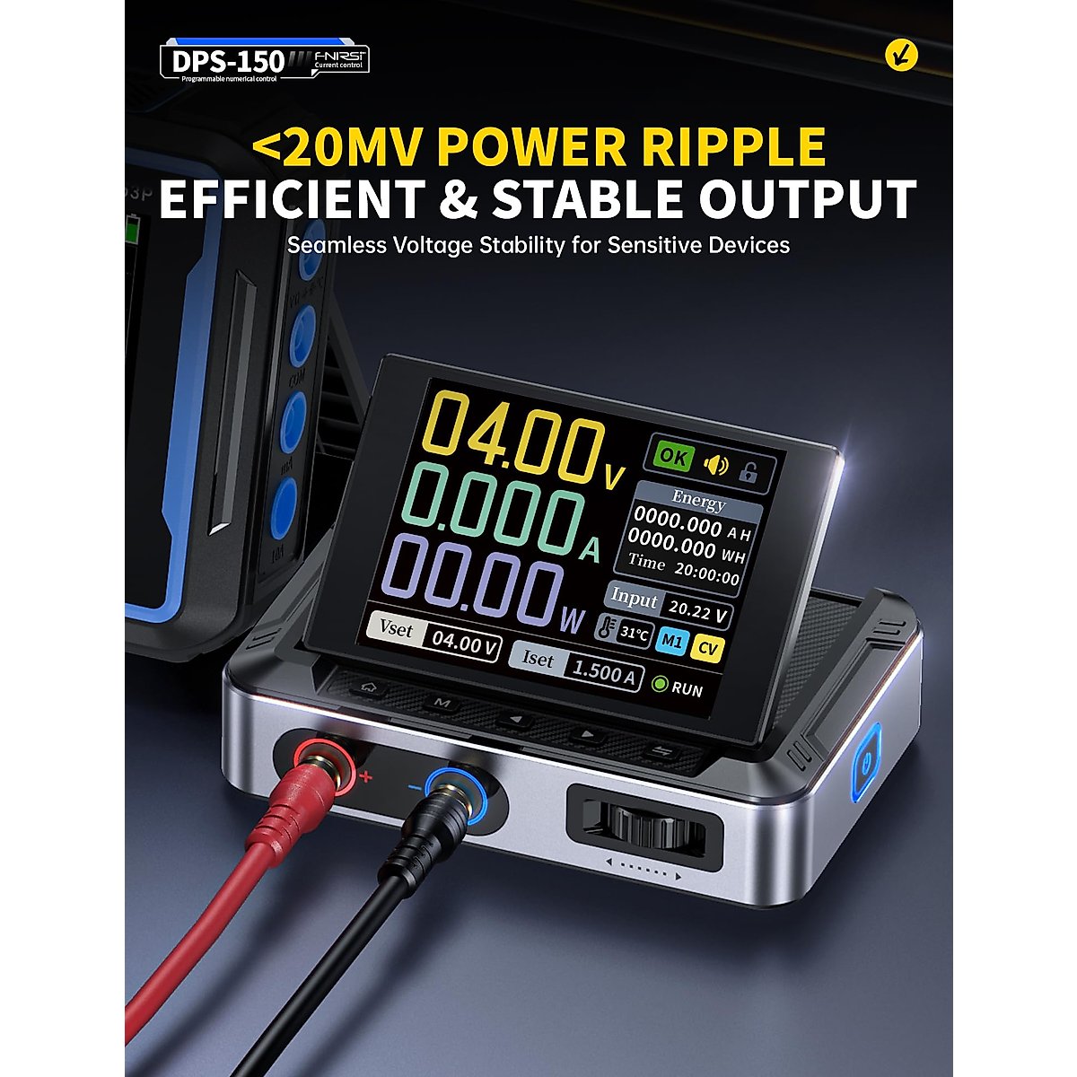 FNIRSI DPS-150 DC Power Supply Variable, 0-30V 0-5A Adjustable DC CNC Power Supply with 4-Digit IPS Display, <20mV Power Ripple, PD/QC/DC Input, PC Programmable Regulated Switching Power Supply