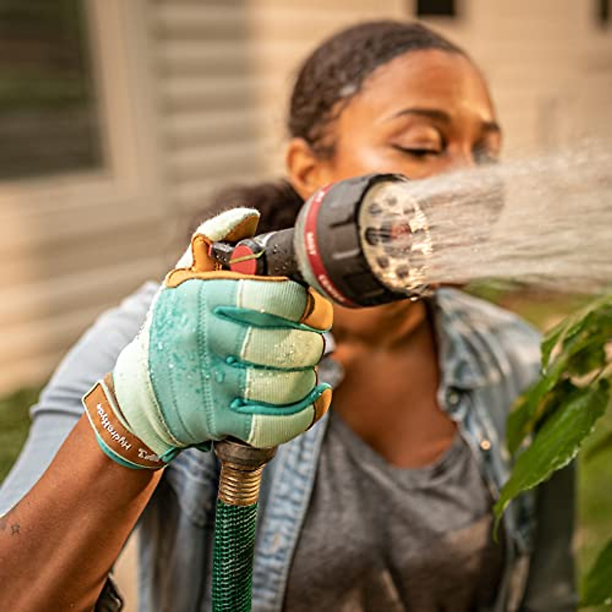 Wells Lamont Women's HydraHyde Water-Resistant Leather Palm Hybrid Work Gardening Gloves, Medium (Pack of 1) (3250M), Blue