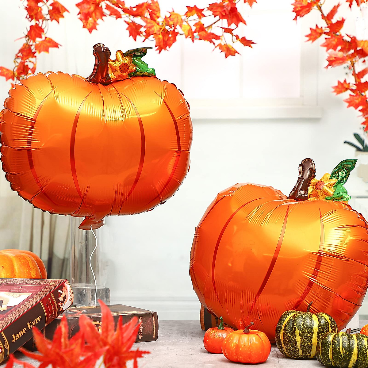 12 Pcs Pumpkin Balloons Thanksgiving Foil Pumpkin Balloons Foil Fall Balloon Large Thanksgiving Balloons Decoration for Baby Shower Birthday Autumn Harvest Thanksgiving Party Supplies