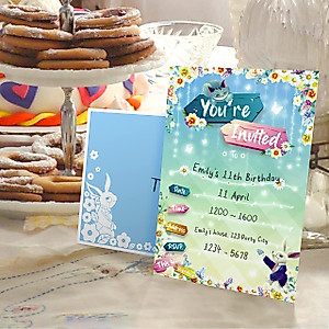 Cheerland 12 Set Alice in Wonderland Invitations Floral Invitation Card for Girls Birthday Invites Wedding Bridal Shower Anniversary Easter Baby Shower Sweet 16 Party Tea Party Supplies Pastel
