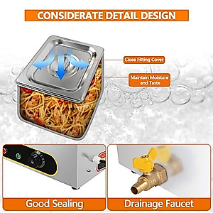 Commercial Food Warmer 110V 6-Pan 1500W Electric Steam Table Stainless Steel Bain Marie Buffet 15.4 Qt Capacity with Temperature Control & Tap for Parties, Banquet and Catering Events