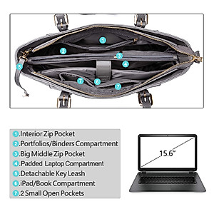 Laptop Bag for Women Large Office Handbags Briefcase Fits Up to 15.6 inch (Updated Version)-Grey