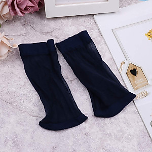 JEATHA 3 Pairs Summer Silk Thin Ankle Sheer Socks Anti-slip Casual Short Over Ankle Socks Stretchy Hosiery for Men Women Navy Blue One Size