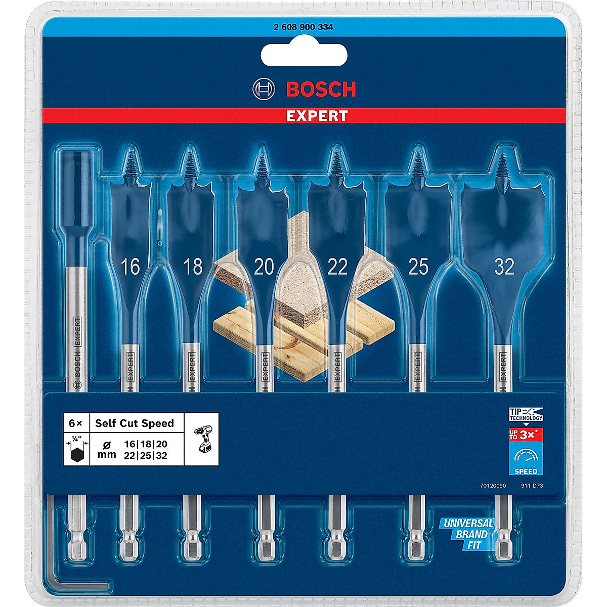 Bosch 7X Expert Self Cut Speed Spade Drill Bit Set (for Softwood, Particleboard, Ø 16-32 mm, Professional Accessory Rotary Drill/Drivers)