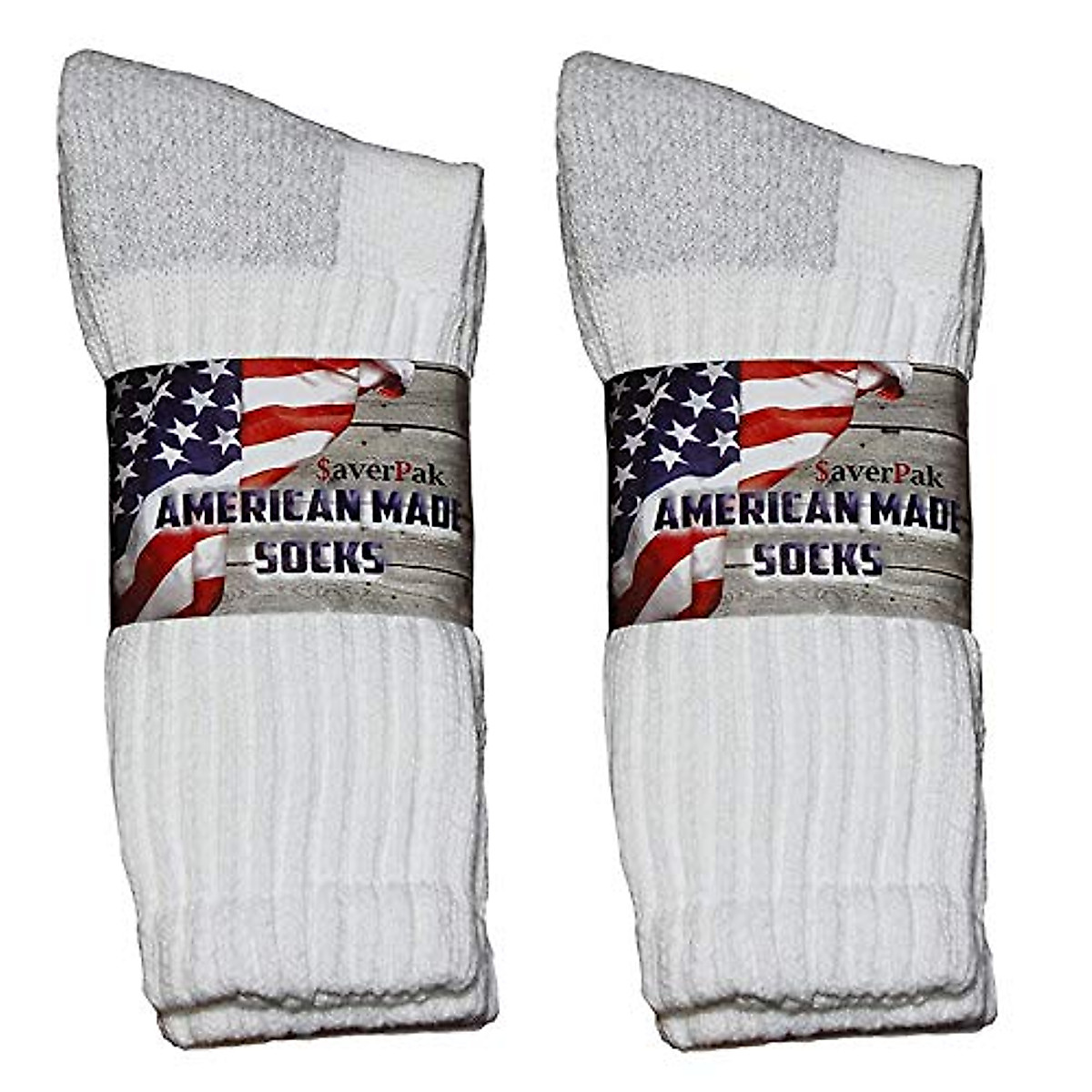 $averPak 4 Pack - American Made Moisture Control Comfort Cool Cushioned Men & Women Crew Socks White-Grey (Sock Size 10-13)
