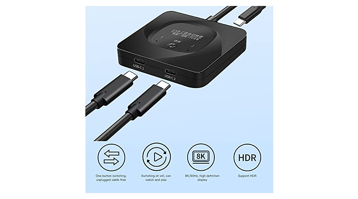 Usb C Switch Selector 2 In 1 Output 8k 60hz Hd Type C Bi Direction Switcher Splitter For