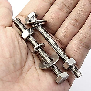 (8 Sets) 1/4-20x2-1/4" Stainless Steel Hex Head Screws Bolts Nuts Flat Washers & Lock Washers Kits, 18-8 (304) S/S,Full Thread,Machine Thread,Flat Washers Diameter 0.748"