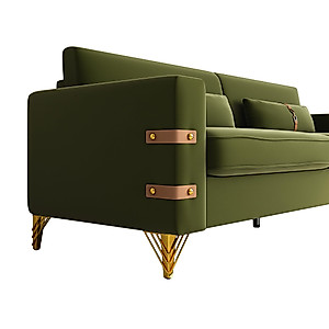 LostCat 85'' Velvet Sofa, Chesterfield Velvet Comfy Sofa Couch with Extra Deep Seats, Upholstered Mid-Century Modern Love seat, Modern Sofa- 3 Seater Sofa with Extra Deep Seats, Green