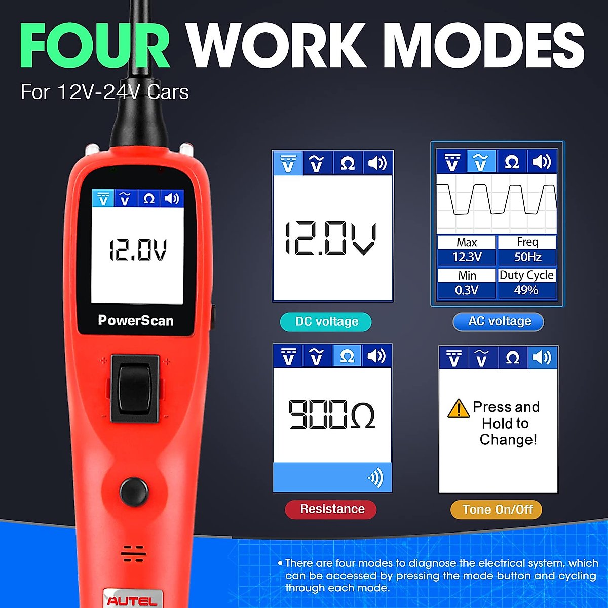 Autel PowerScan Automotive Circuit Tester, Power Circuit Probe Tool, 12-24V Electrical Short Open Breaker Circuit Finder, AC/DC Current Resistance, Duty Cycle, & 20FT Extension Cord, for 99% Cars
