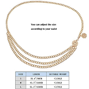 Suyi Gold Chain Belts for Women Waist Chain Belt Multilayer Body Belly Chain Plus Size 130CM Gold