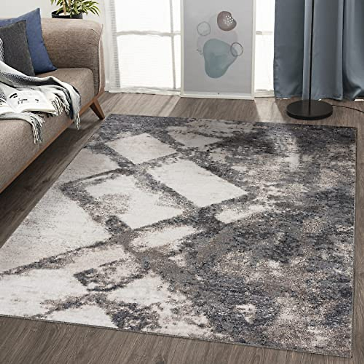 LUXE WEAVERS Lagos Grey 4x5 Art Deco Area Rug, Abstract Design, Geometric Carpet for Living Room and Bedroom