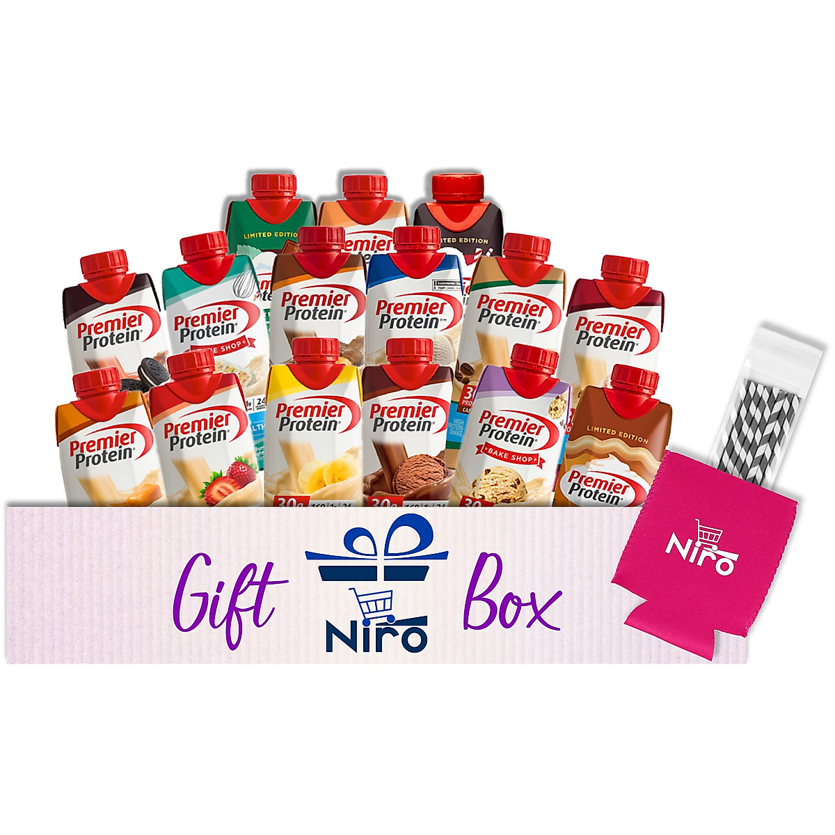 Niro Assortment | 16 Pack | Protein Shake Variety Pack | 8 Delicious Assorted Flavors | 160 Calories | 24 Vitamins & Minerals | Niro Beverage Sleeve Included