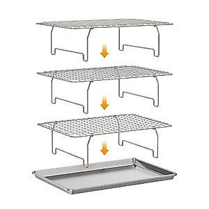 SafBbcue 3 Tier Cooling Rack with Baking Sheet Pan for Cookies Cakes Pies, Cake Layers, Finger Foods 304 Stainless Steel Oven and Dishwasher Safe