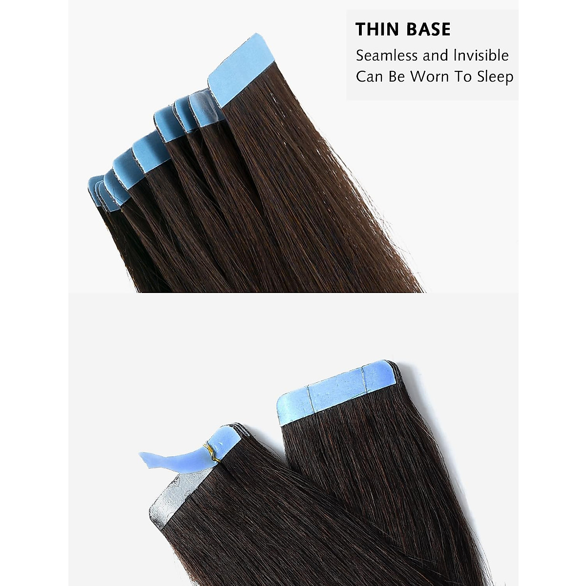 ROSEBUD Tape in Hair Extensions REMY Human Hair, Secure Skin Weft Hair Extensions Seamless 40g/Pack 20Pcs 10 Inch Jet Black Natural