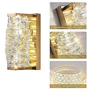 LOSNEOLAZ Crystal Wall Sconces Indoor, Modern LED Sconces Wall Lighting Fixtures Indoor Gold Wall Mounted Lamp for Bedroom Living Room Hallway Bathroom Vanity Light Fixtures Over Mirror 4000K