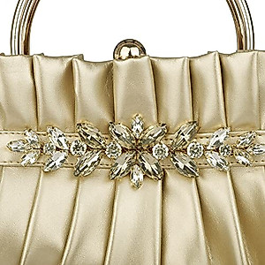 Sither Small Color Handbag Purses for Women Leather Handbag Purses with Crystal Clutch Purses Shoulder Chain Bags for Daily Party Prom Christmas Gift (gold)