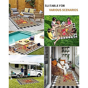 Outdoor Rug 4x6 Reversible Mats Non-Slip Area Rug Outdoor Carpet,Thanksgiving Pumpkin Autumn Leaves Mat for Patio Camping Rv Picnic Backyard Deck Balcony Porch Beach Trailer