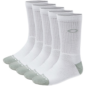 Oakley Men's Performance Basic Crew Sock 5 Pack, White, Medium