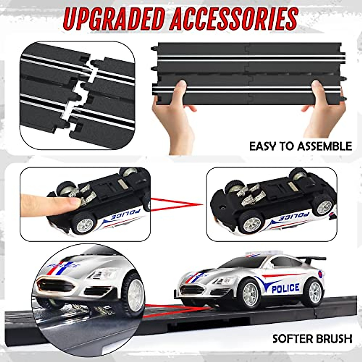 Race Track Toys for Boys Age 8-12 with 2 Loop, 4 Race Cars 1:43 Scale with Headlights, Battery Operated Slot Car Race Track Set, 2 Controllers, Lap Counter, 2 Player Game, Gift for Kids 6+ Year Old