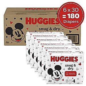 Huggies Snug & Dry Baby Diapers, Size 4, 180 Ct, One Month Supply