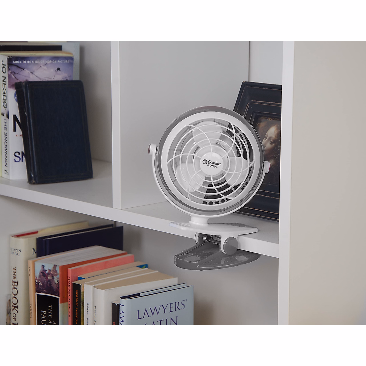 Comfort Zone Dual Base Combo Clip or Desk Fan, USB or Battery Powered, 4 inch, Single Speed Setting, Adjustable Tilt, Lightweight, Ideal for Home, Bedroom, Office, or Dorm, CZBT4GR