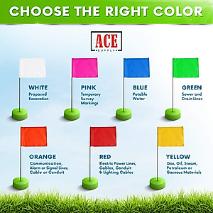 ACE Supply Marking Flags - 4 x 5-Inch Flag on 15-Inch Steel Wire - White, 100 Pack - Marker Flags for Irrigation, Sprinkler Flags, Lawn Flags, Yard Flags, Garden Flags, Dog Training, Invisible Fence
