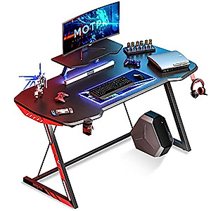 MOTPK 47 inch Boys Gaming Desk Z-Shaped Sturdy Kids Computer Desk, Gaming Table Workstation Home Office Desk with Monitor Stand Cup Holder and Headphone Hook, Gift for Boys Kids Men, Black