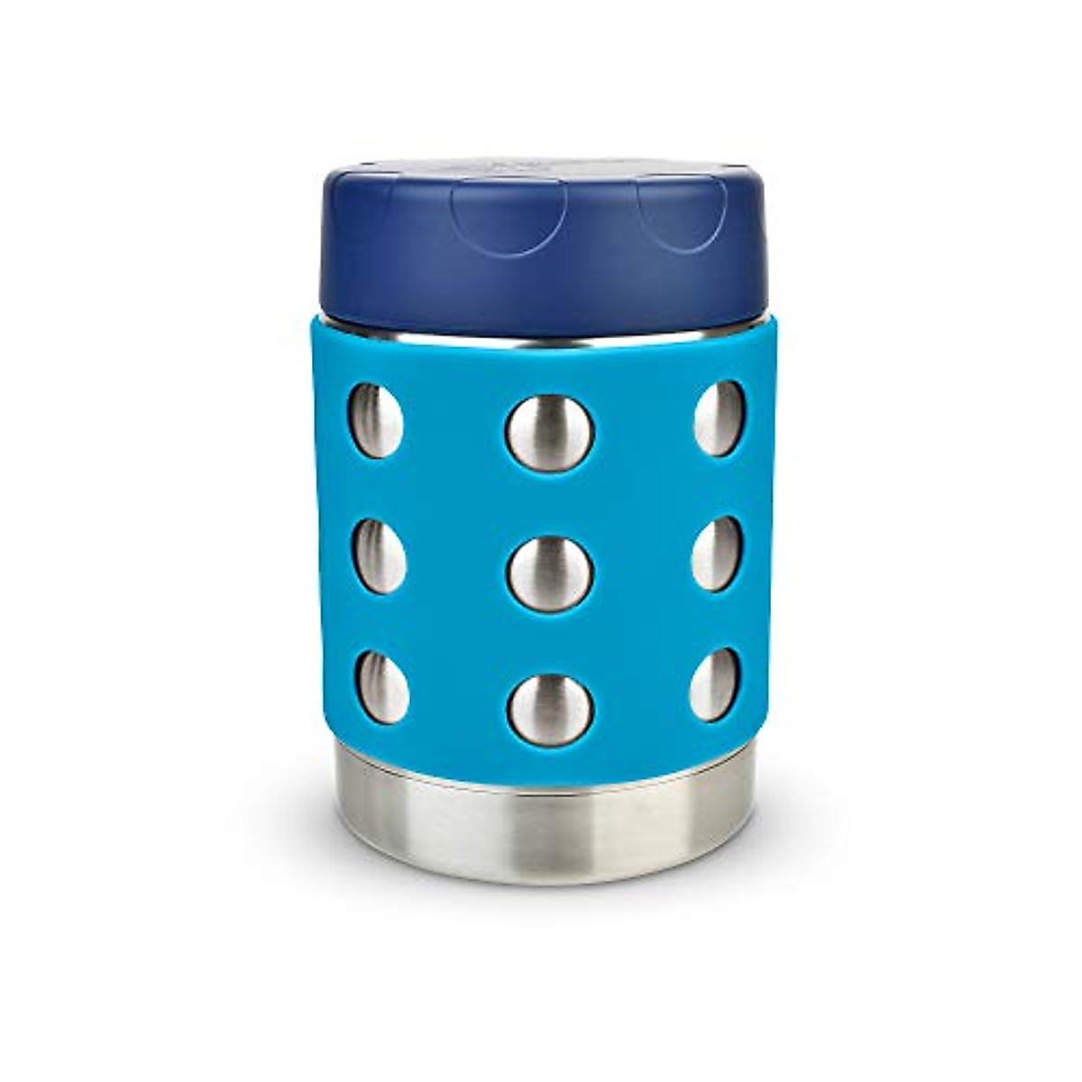 LunchBots Thermal 12 oz Triple Insulated Thermos - Hot 6 Hours or Cold 12 Hours - Leak Proof Thermos Soup Jar - All Stainless Interior - Navy Lid - Aqua Dots