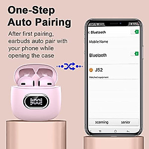 Wireless Earbud, Lrecat Bluetooth 5.3 Headphones with CVC8.0 HD Mics, 32H Playtime Bluetooth Earphones with Hi-Fi Stereo Sound, Wireless Headphones in Ear IP7 Waterproof, Ear Bud for Android iOS, Pink