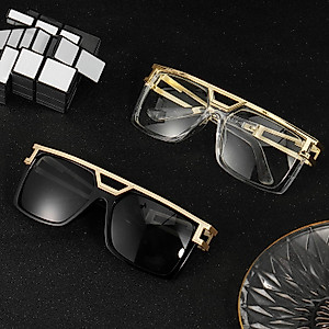 Hicarer 80s 90s Sunglasses Vintage Rapper DJ Hip Hop Glasses Retro Old School Glasses for Men Women (Black-Dark Grey, Clear)