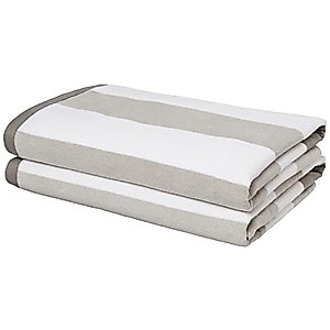 Amazon Basics Oversized Premium Cotton Beach Towel - Pop Stripe - Gray/Dark Gray, 36" x 72", 2-Pack