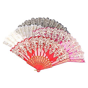 Xinbalove Hand Folding Fans Chinese Tai Chi Folding Fan Spanish Style Dance Party Fan Wedding Silk Lace Fan Folding Held Flower Fan Lady Wedding Folding Hand Fan (Color : Burgundy)