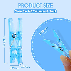 140 Pcs Mini Clothes Pins Colored - Small Clear Clips for Hanging Picture String, 1.37 Inch Plastic Photo Clips Transparent, 7 Colors