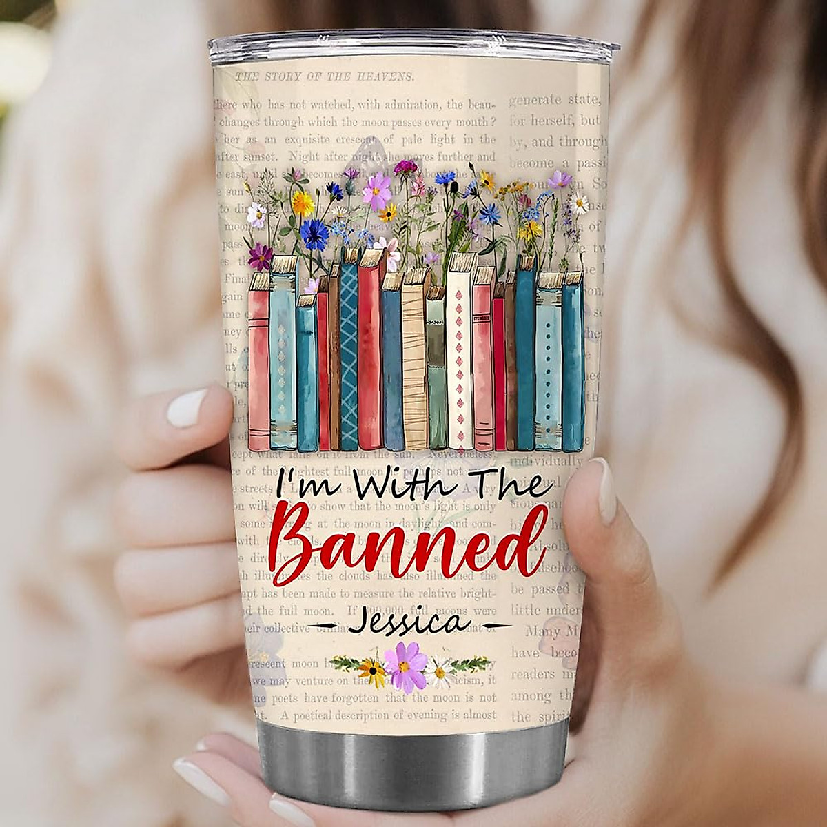 AGGLOMEKC Personalized Banned Books Gift - Book Lovers Gift For Bookworm, Readers, Librarians, Bookish - I'm With The Banned Tumbler - Bookish Gifts For Book-loving Friends, Women, Her