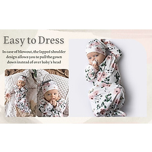 Giggle Angel Newborn Baby Sleeper Gown Knotted Gown Baby Girl Coming Home Outfits 2-Piece Gown and Hat Set 0-3 Months (pinkleaf)