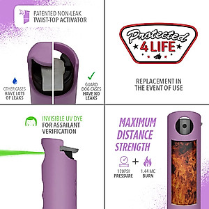 Guard Dog Pepper Spray with Window Breaker | 3-in-1 Car Safety Tool | Self Defense Keychain | Maximum Strength | 16 Feet Distance Defense (Lilac)
