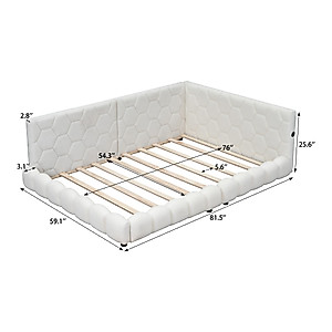 KLMM Stylish Full Size Upholstered Platform Bed Daybed with USB Ports and LED Belt,for Small Spaces Bedroom Living Room Use (White@LED, Full)