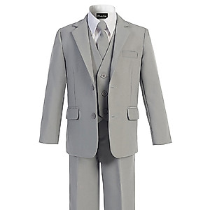 OLIVIA KOO Boys Solid 5-Piece Formal Suit Set With Matching Neck Tie Silver 5