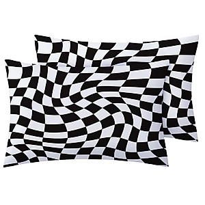 Optical Illusion Duvet Cover Twin, Black and White Checkered Geometric Checkerboard Psychedelic Bedding Set & Bedroom Decor - Breathable Microfiber, 2 Pillow Shams, with Zipper Closure & Corner Ties