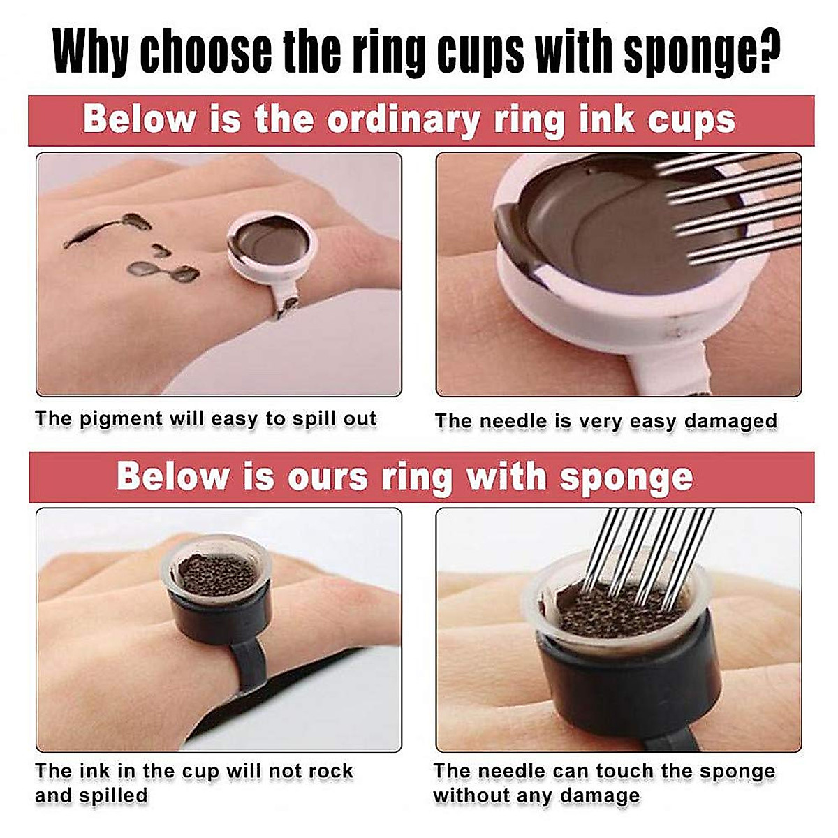 Ink Ring Cups - 50Pcs Pigment Rings Microblading Pigment Glue Rings with Sponge Ink Cups Caps Permanent Makeup Tattoo Eyelash Eyebrow Extensions Medium Holder for Microblading Supplies