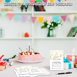 YQV 55th Birthday Invitations Cards, 4"x 6" White and Gold Confetti Birthday Party Invites with Envelopes for Party Decorations Supplies(20 Pieces) -D14