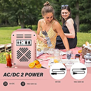 YSSOA 4L Mini Fridge with 12V DC and 110V AC Cords, 6 Can Portable Cooler & Warmer Compact Refrigerators for Food, Drinks, Skincare, Office Desk, Pink, Bedroom, Dormitory, Car, Pink