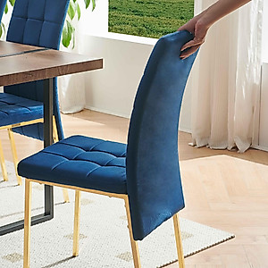 NORDICANA Upholstered Velvet Dining Chairs Classic Kitchen High Back Chairs Set of 4, Featured Dovetail Tufted Side Chairs, Golden Color Metal Legs, Navy Blue