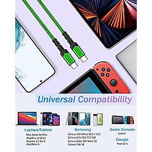 Besgoods USB C to USB C Fast Charging Cable, [10ft, 2Pack] PD Fast Charging Type C Charger Compatible with Galaxy S22 Ultra/S21 FE, A53, Note20, Pad Pro/Air5/4/Mini6, Tab S8, Pixel 6/5 -Green,2Pack