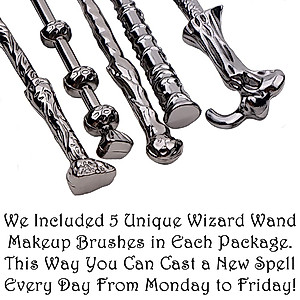 JASSINS 5 Pcs Potter Makeup Brush Set, Wizard Magic Wand Brush for Foundation Eye Shadow Eyeliner Blending Pencil Lip Professional Makeup Tools with A Gift Bag